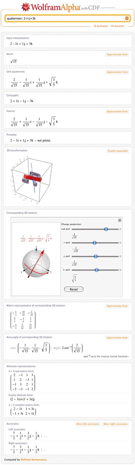Quaternion Properties And Interactive Rotations With Wolframalpha