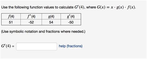 Solved Gx Fx Use The Following Function Values To