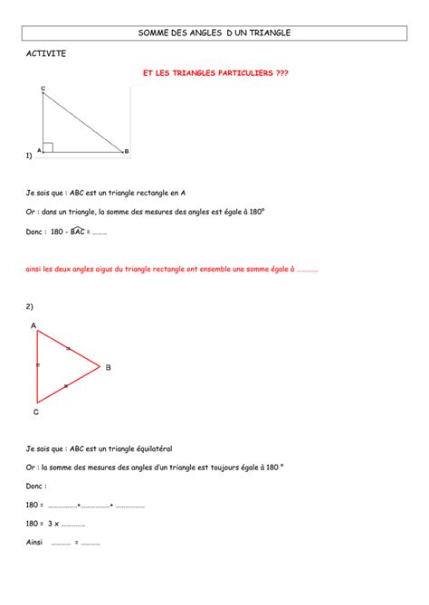 Somme Des Angles D Un Triangle Activite