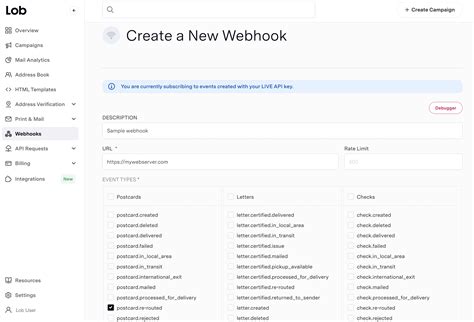 Using Webhooks Lob Help Center