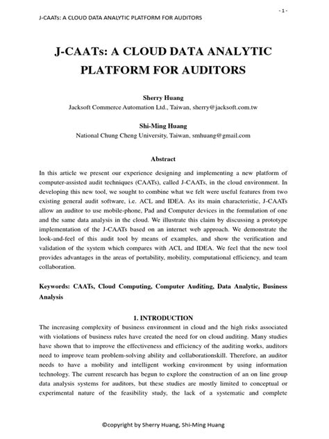 j caats a cloud data analytic platform for auditors pdf software