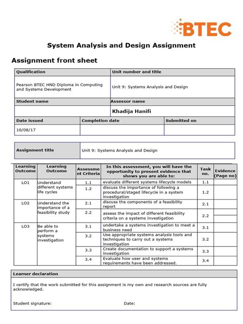 system analysis and design assignment pdf cognition