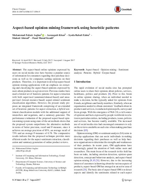 Pdf Aspect Based Opinion Mining Framework Using Heuristic Patterns