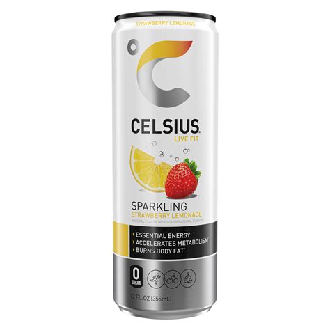Celsius Sparkling Strawberry Lemonade Essential Energy Drink 12oz Can