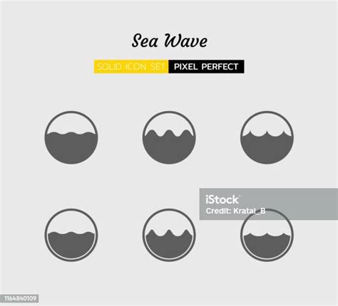 단단한 아이콘 기호 세트 원 모양의 바다 파도 풍경 자연 추상 고립 된 평면 실루엣 벡터 디자인 48 픽셀 완벽한 디지털 디자인 웹 사이트 응용 프로그램 및 물리적 디자인