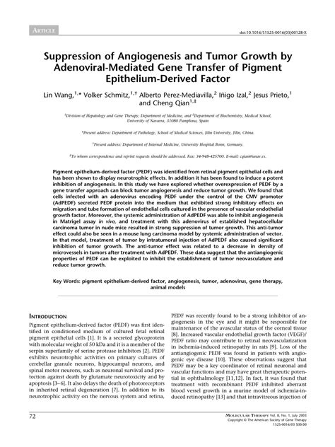 Pdf Suppression Of Angiogenesis And Tumor Growth By Adenoviral
