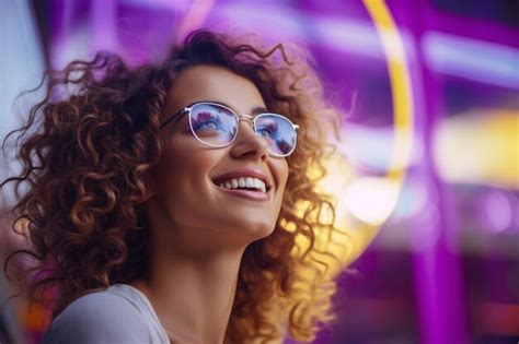 Premium Photo A Woman With Curly Hair Wearing Glasses