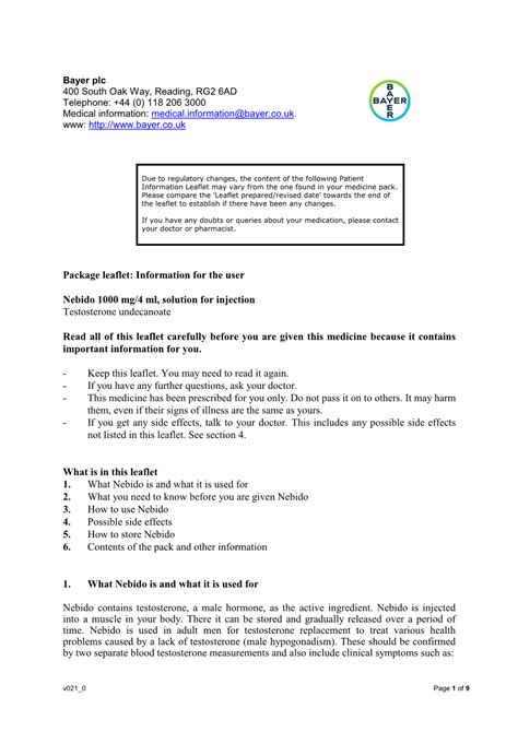 Nebido 1000 Mg 4 Ml Solution For Injection Testosterone Undecanoate