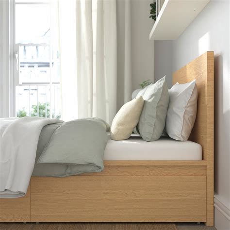 Malm High Bed Frame2 Storage Boxes Oak Veneer Queen Ikea Us