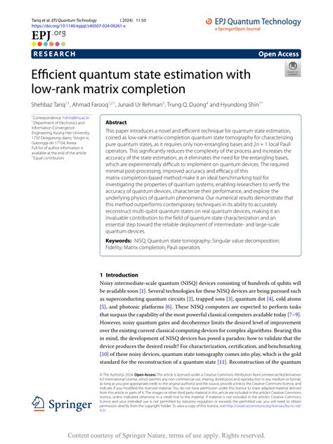 Pdf Efficient Quantum State Estimation With Low Rank Matrix Completion