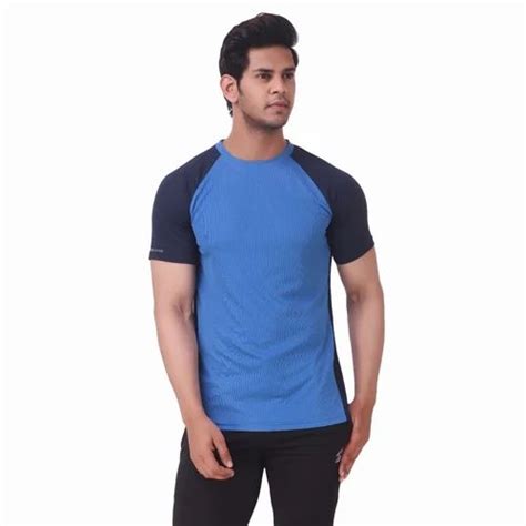 Polyester Casual Wear Men Round Neck Blue T Shirt At Rs In Gurugram