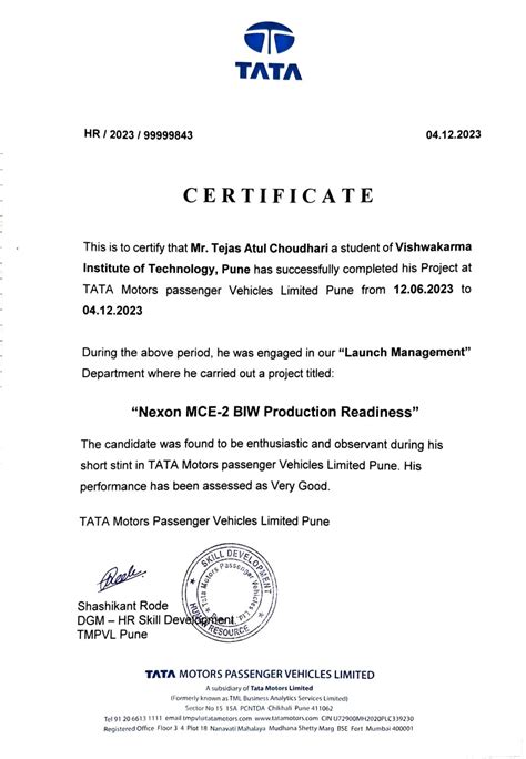 Tejas Choudhari On Linkedin Internshipcompletion Gratitude Tatamotors 28 Comments