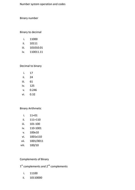Solved Number System Operation And Codes Binary Number Chegg
