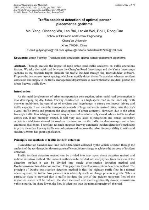 Traffic Accident Detection Of Optimal Sensor Placement Algorithms Scientificnet