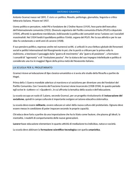 Riassunto Su Gramsci Appunti Di Scienze Umane Docsity