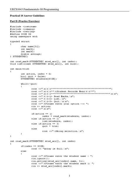 uecs1643 fundamentals of programming practical 10 answer guidelines