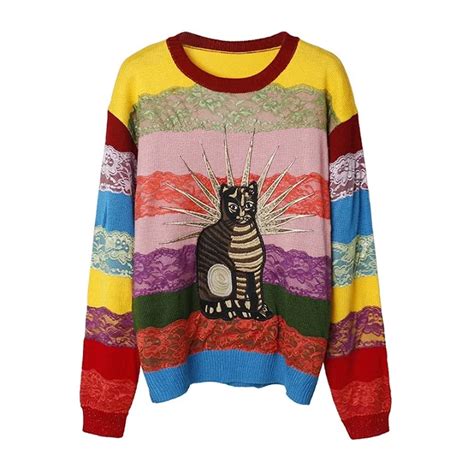 Lordxx Runway Sweater Women O Neck Sweaters Woman Fashion 2018 Rainbow