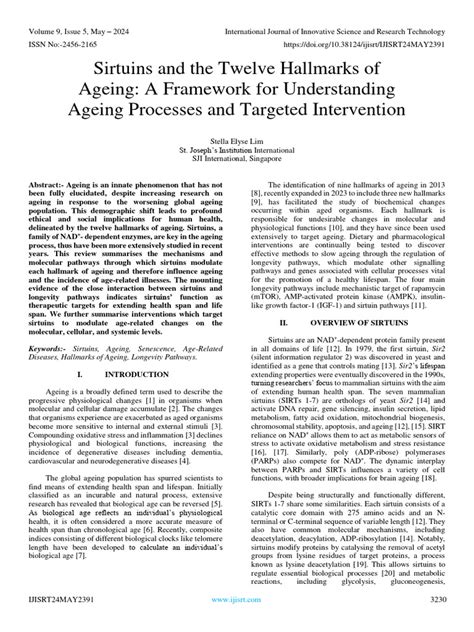 Sirtuins And The Twelve Hallmarks Of Ageing A Framework For