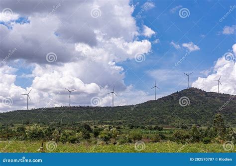 Hill With Windmills In Arasinagundi Karnataka India Stock Image