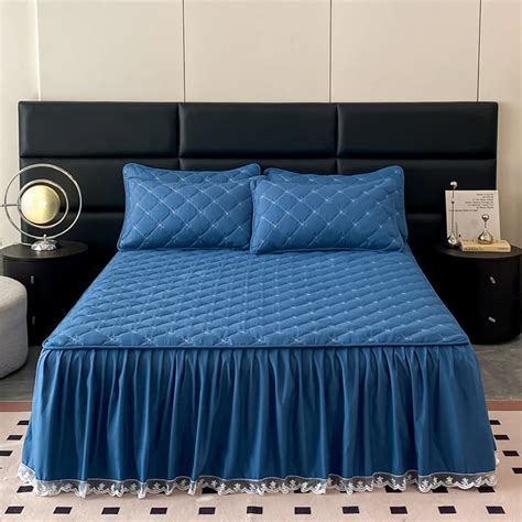 Lweipsqlin Blue Queen Bed Skirt，17 Inch Drop Lace Ruffle