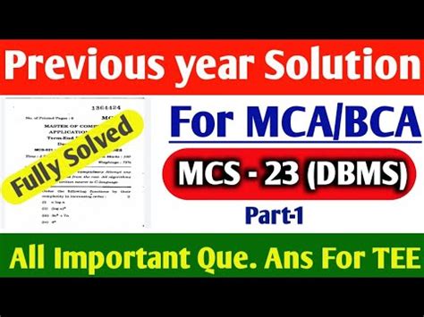 Imp For TEE Mcs 23 DBMS Solved Question Paper Mcs 23 Solved