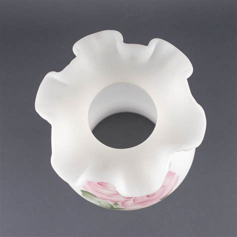 Vintage Fenton Hand Painted Satin Glass Hurricane Lamp Shade Signed