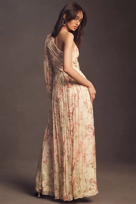 Bhldn Iris One Shoulder Cut Out Printed Chiffon Gown Anthropologie
