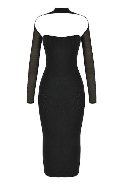 Black Lillian Bodycon Midi Dress Womens Dresses