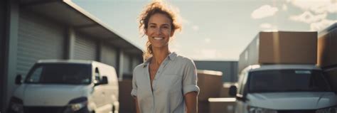 Premium Ai Image Woman Smiling With A Cardboard Box Generative Ai