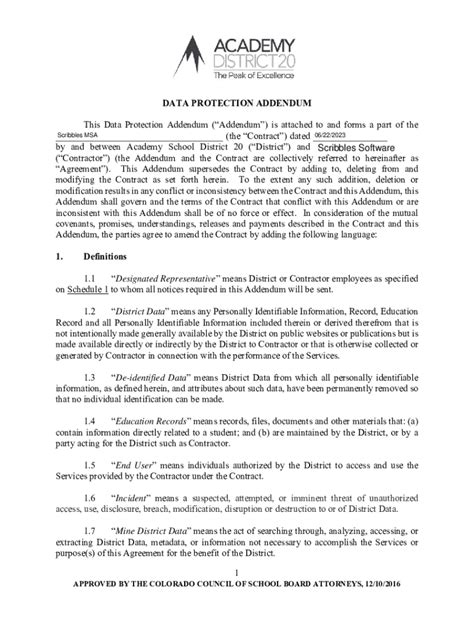 Fillable Online Data Protection Addendum For Academy School District 20 Scribbles Software