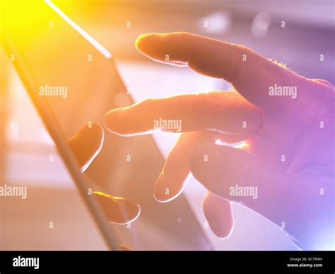 Man Using Touchscreen Device Close Up Stock Photo Alamy