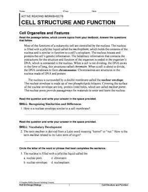Cells Reading Comprehension Worksheets Answer Key Fill Online Printable Fillable Blank