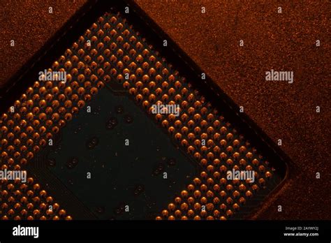 Processor Pins Macro Computer Motherboard Close Up Cpu Pins On A Circuit Board Micro Elements