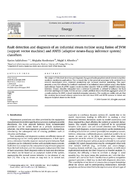 Pdf Fault Detection And Diagnosis Of An Industrial Steam Turbine Using Fusion Of Svm Support