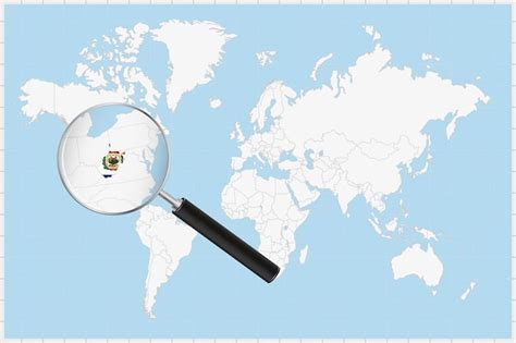세계 지도 에서 웨스트 버지니아 의 지도 를 보여 주는 확대 유리 프리미엄 벡터