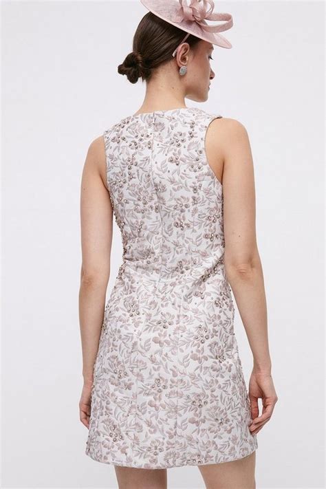 Coast Jacquard Midi Embellished Shift Dress Ivorygold