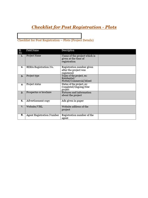 Checklist For Post Registration Plots Pdf Interest Cost