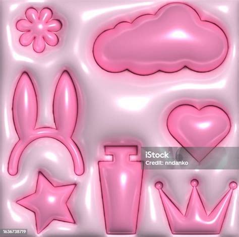 부풀려진 요소가 있는 분홍색 배경 3d 렌더링 그림 공기 주입에 대한 스톡 사진 및 기타 이미지 공기 주입 하트 모양 0