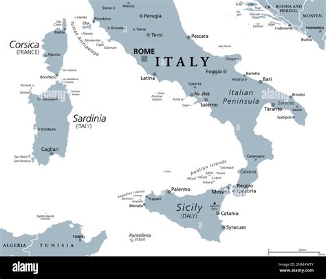 Southern Italy Meridione Or Mezzogiorno Gray Political Map