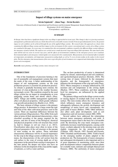 Pdf Impact Of Tillage Systems On Maize Emergence
