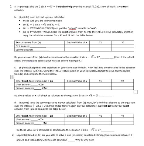 Solved 2 A 4 Points Solve The 2sinx−30 Algebraically