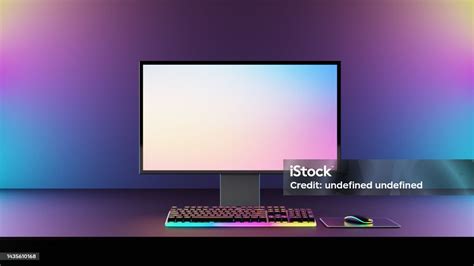 배경에 Rgb 조명이 있는 게이머 컴퓨터 데스크탑 최신 Pc 컴퓨터 흰색 화면 모형 게임용 키보드 3d 렌더링 그림 책상에 대한 스톡 사진 및 기타 이미지 Istock