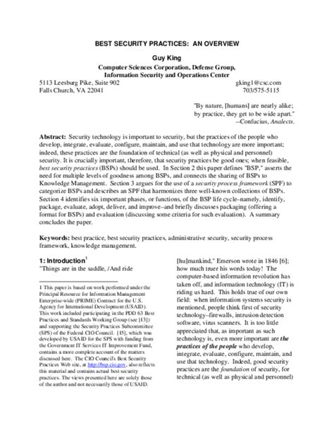 Pdf Best Security Practices An Overview