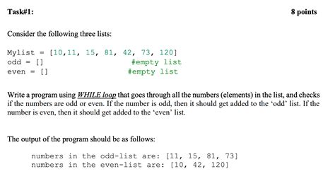 solved task 1 8 points consider the following three lists