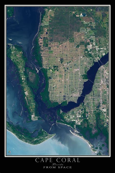Cape Coral Florida Satellite Poster Map Cape Coral Florida Earth
