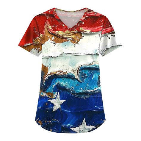 Ydkzymd Flag Freedom Patriotic Stars Stripes Fitted Scrubs For Women