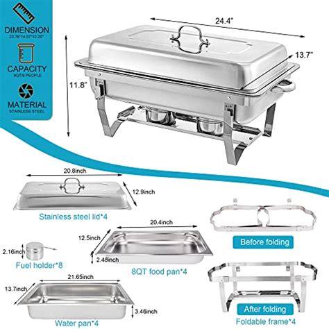 Chafing Dish Buffet Set 4 Packs 8 Quart Stainless Steel Foldable Rectangular Chafing Full Size