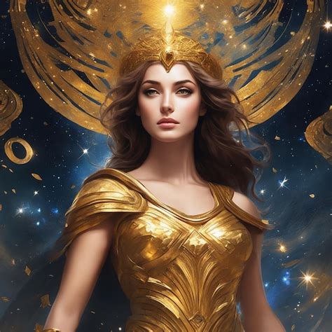 Premium Ai Image Cosmic Style Galaxy Girl In Golden Armor