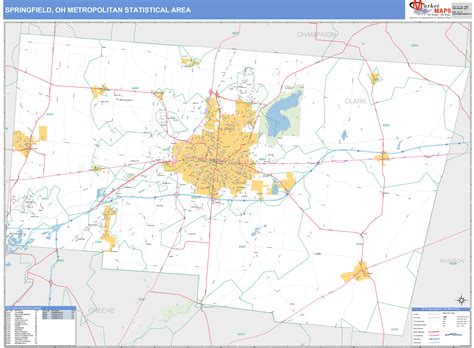 Springfield Oh Metro Area Wall Map Basic Style By Marketmaps