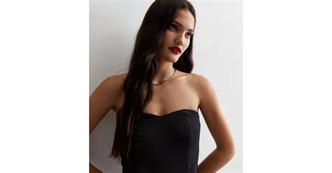 Black Bandeau Corset Bodysuit New Look